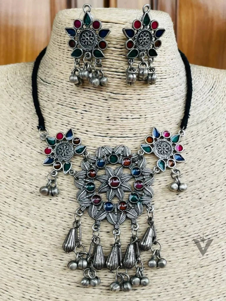 Traditional Black Polish Oxidised Jewellery Set - Vanki Jewellers